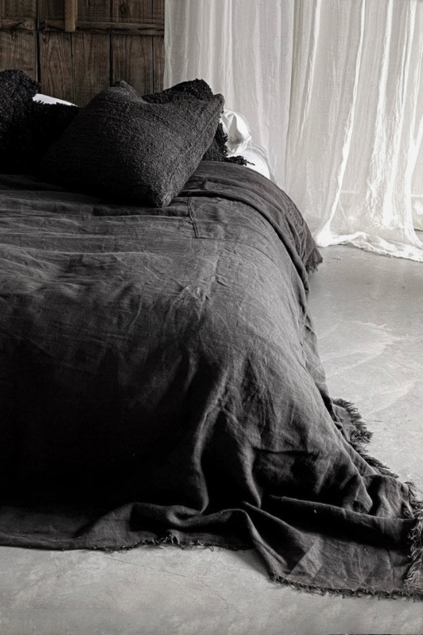 Boem Sabi Charcoal Linen Coverlet | Aniseed Home